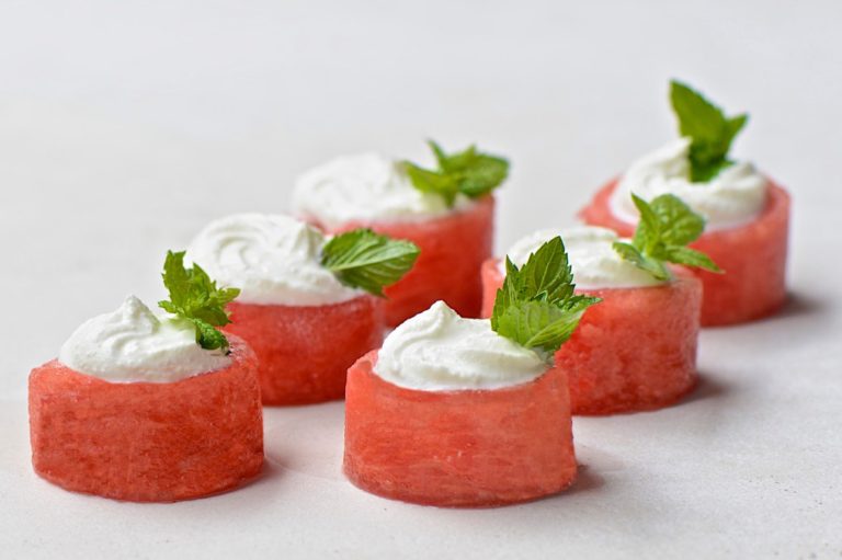 Watermelon bites with feta mousse : Olive Oil and Lemons | Dina Honke