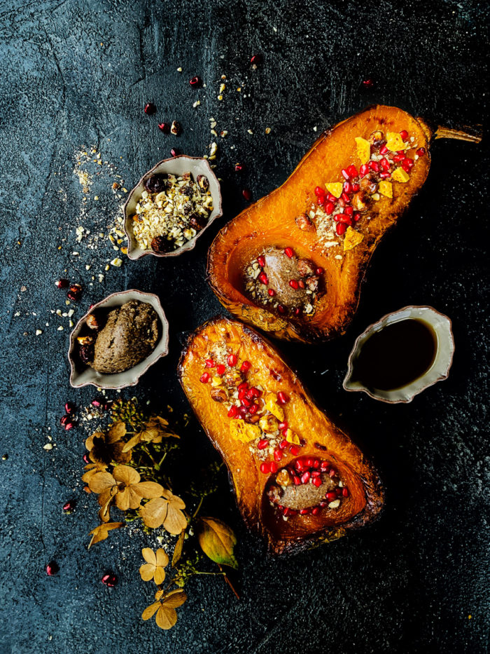Roasted butternut squash with hazelnut butter and pomegranates : Olive ...